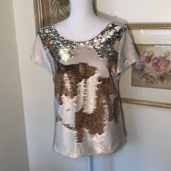Vince Camuto | Tops | Vince Camuto Twotoned Sequined Top Szl | Poshmark